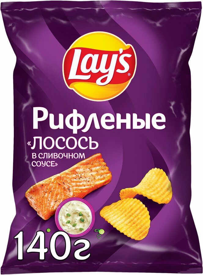 Чипсы картофельные LAY'S Рифленые Сливочный лосось, 140г