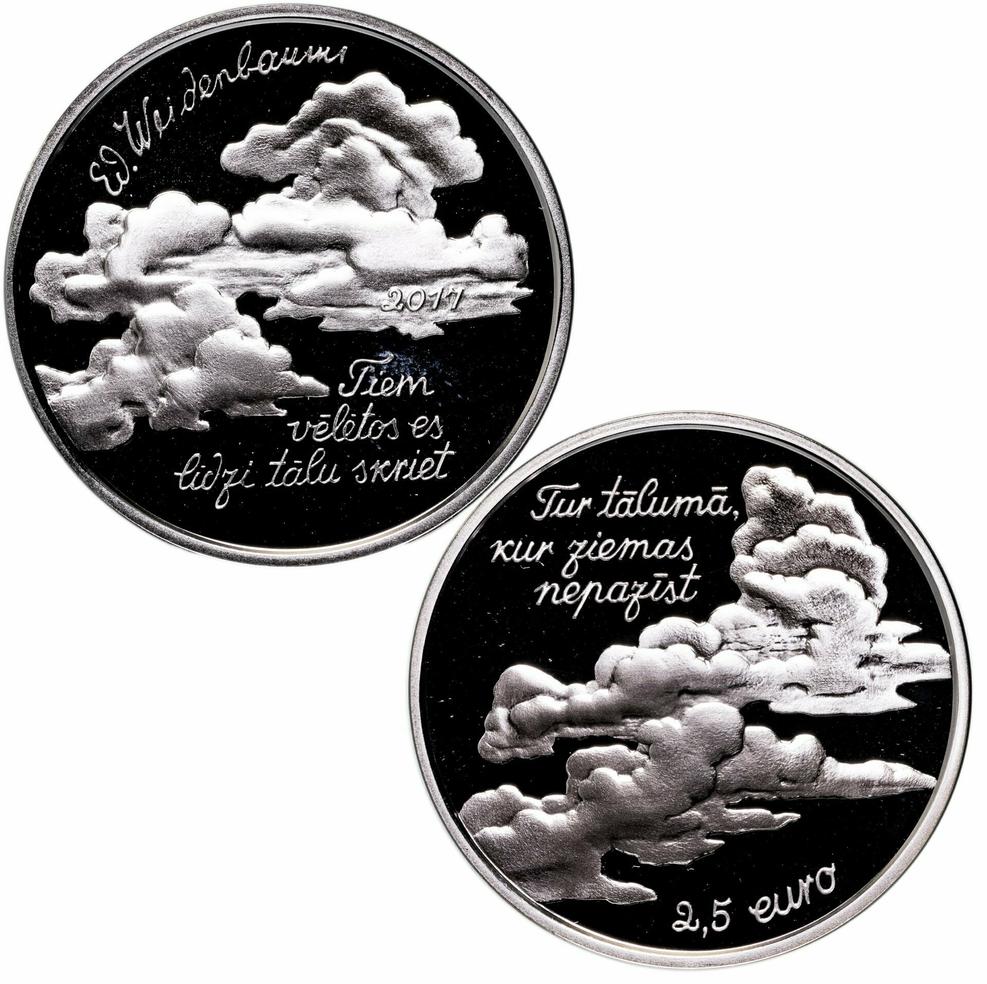 Латвия набор из 2-х монет 2,5 евро 2017 Proof "Эдуард Вейденбаум" в футляре с сертификатом, Серебро 925