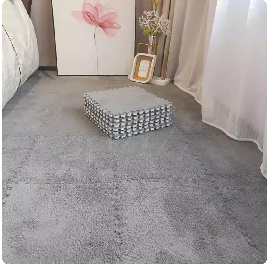 Детский мягкий плюшевый ковролин EVA 30*30 см Серый, Светло-серый