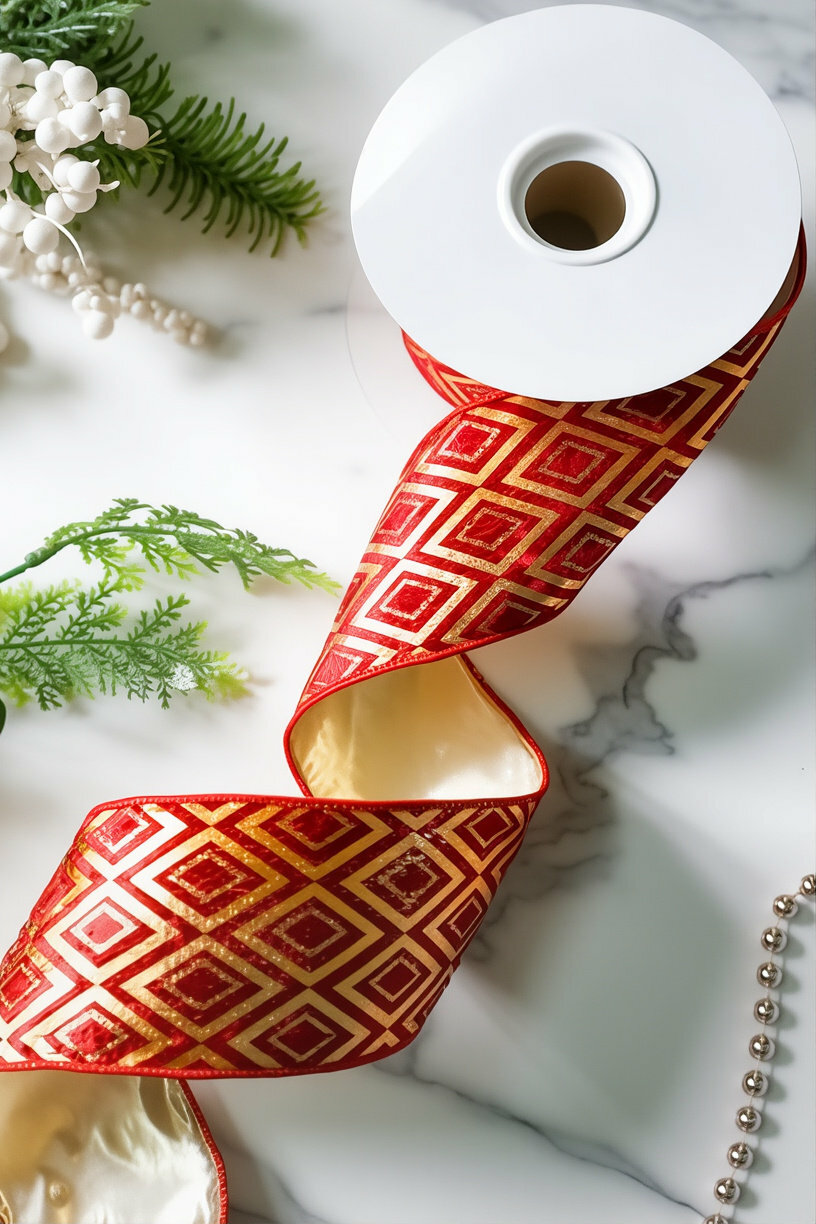 Декоративная лента дьяманти, полиэстер, красная, 457х6 см, Winter Deco 2007881