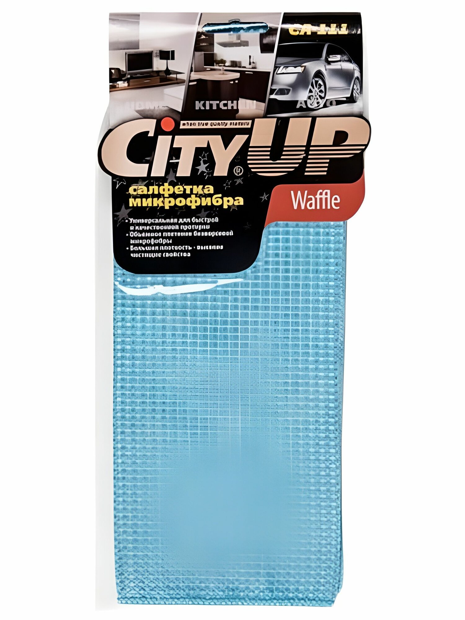 Салфетка микрофибра "City UP" CA-111 Waffie 35*40см - 1 шт, голубая