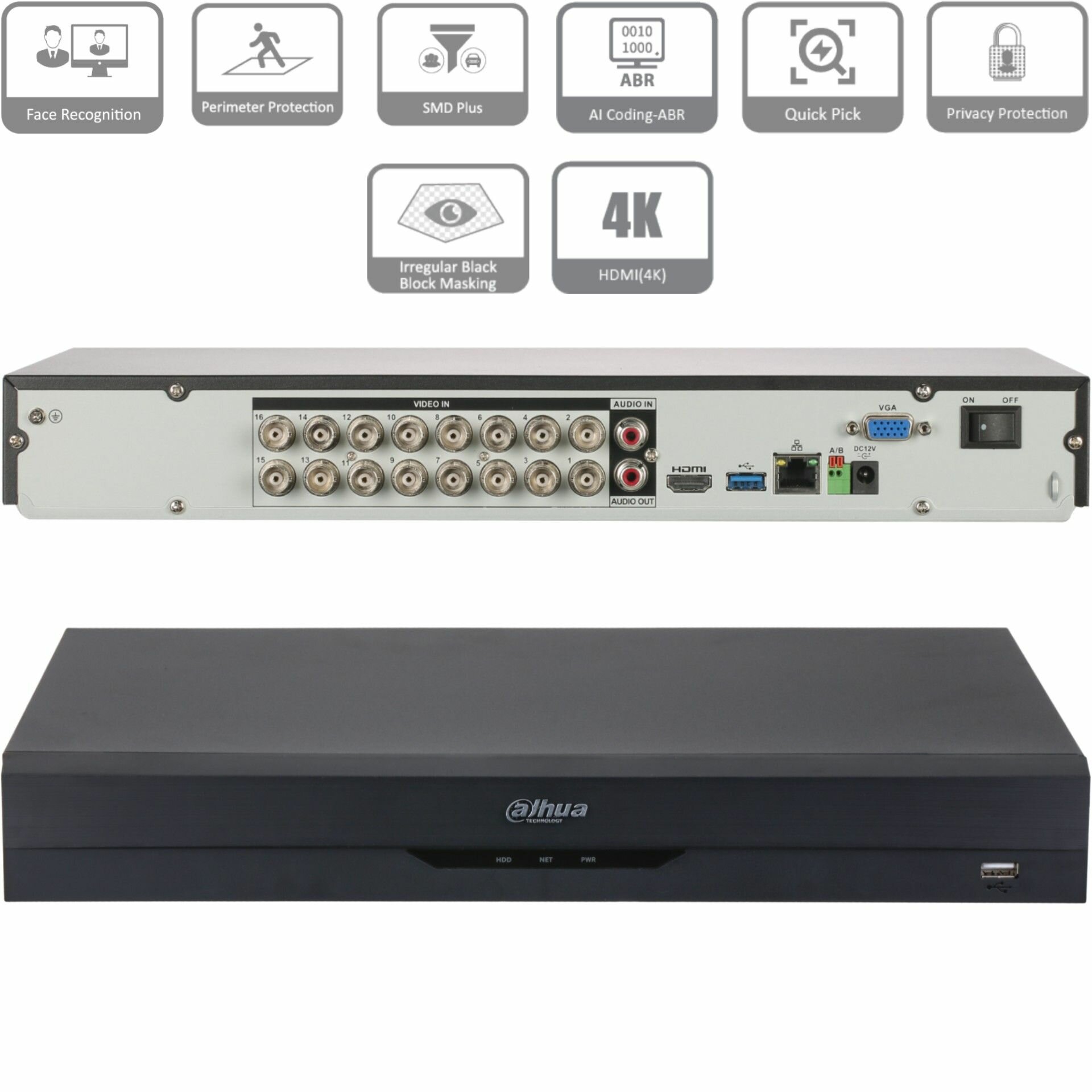 Dahua DH-XVR5216AN-4KL-I3 - 16 канальный видеорегистратор для видеонаблюдения HDCVI, XVR-регистратор гибридный