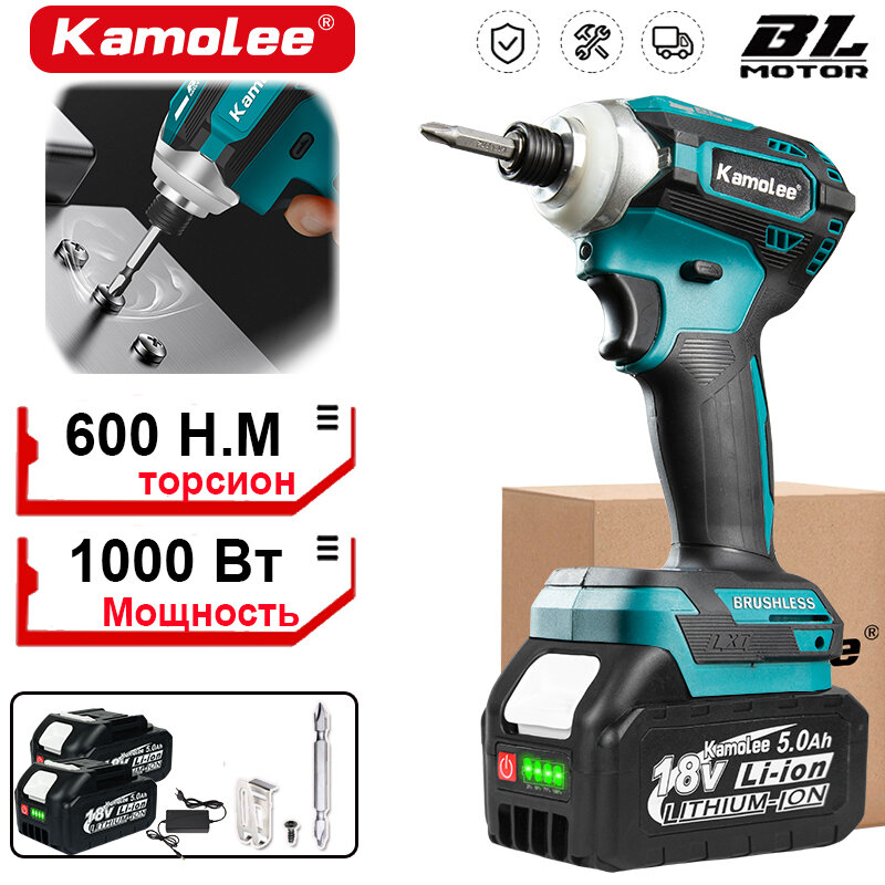 Kamolee 600N. M 18V LXT Бесщеточный электрический ударный шуруповерт, 1/4 дюйма, 5-позиционная регулировка (5.0Ah/18B*2)