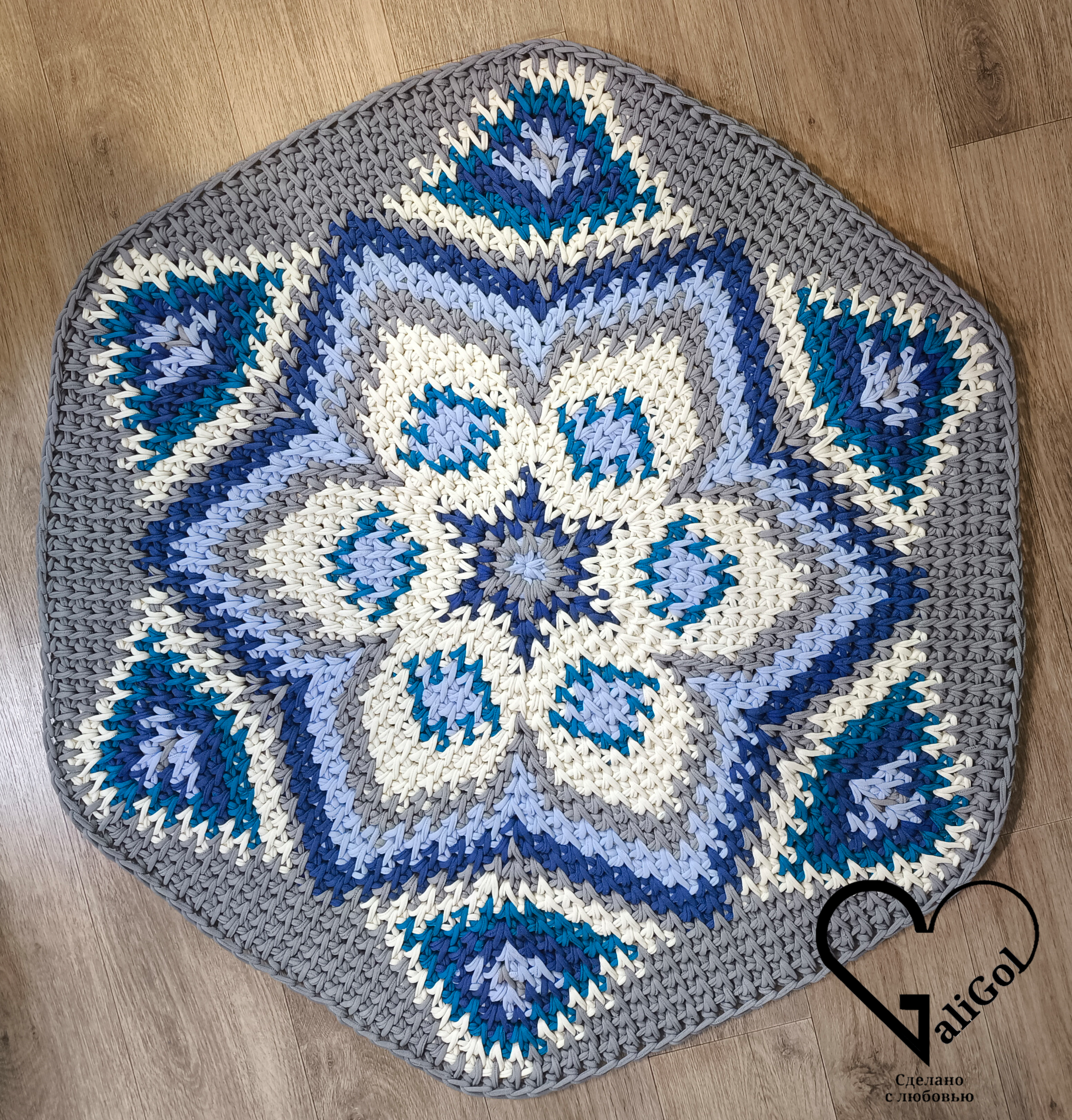 Эко коврик. Круглый вязаный хлопковый ковер, ручной работы для гостиной, спальни, детской, прихожей, ванной и бани.