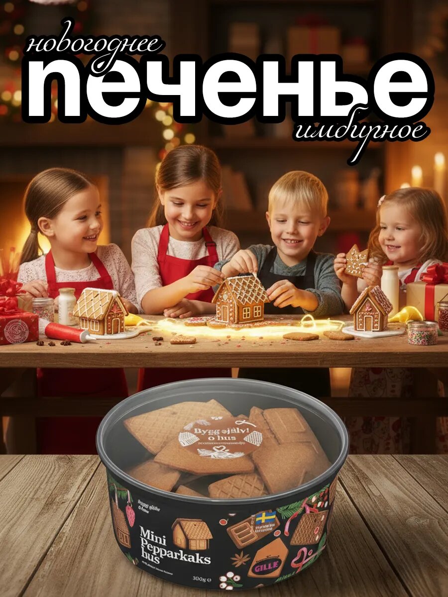 Имбирные пряничные домики Gilli 6 мини-домиков 300 грамм Швеция