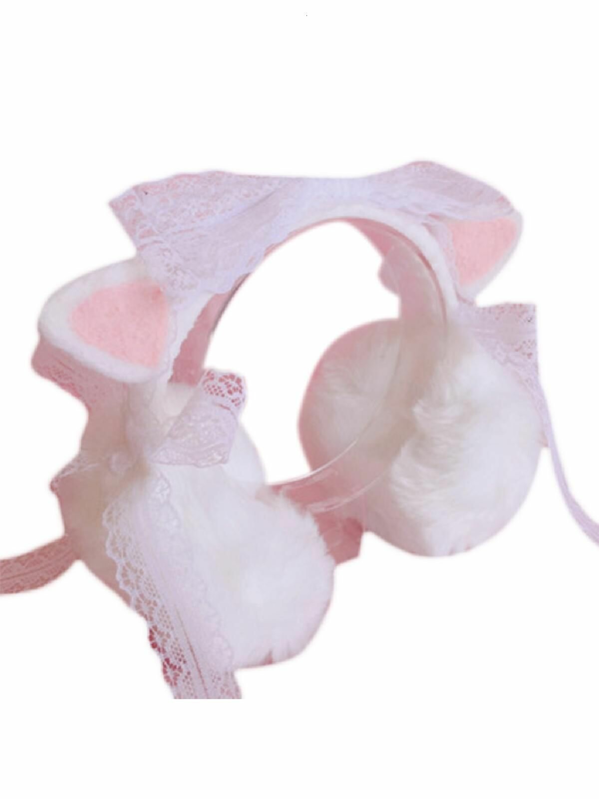 Наушники меховые, Теплые зимние плюшевые Наушники "Лолита"_Белые Кошачьи Ушки