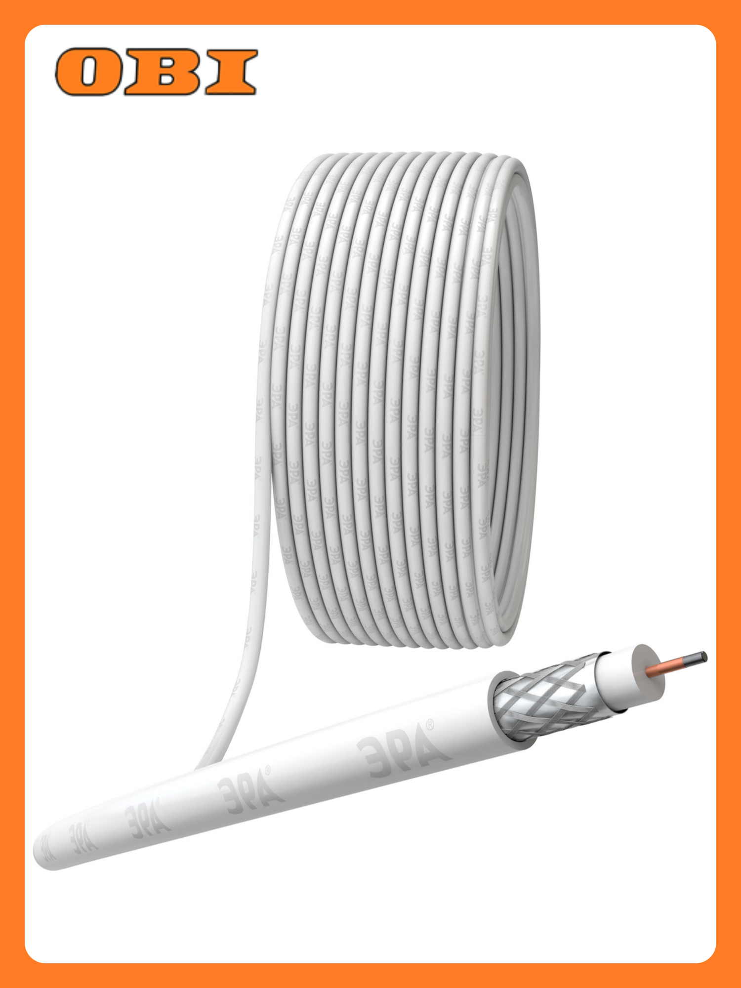 Кабель коаксиальный ERA RG-6U 75 Ом CCSоплётка Al 48% PVC белый бухта 20 м SIMPLE