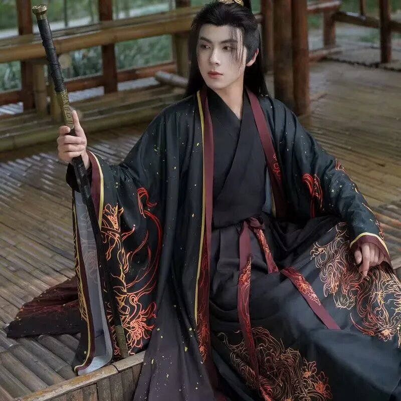 Мужской черный винтажный ханьфу 3XL XXL