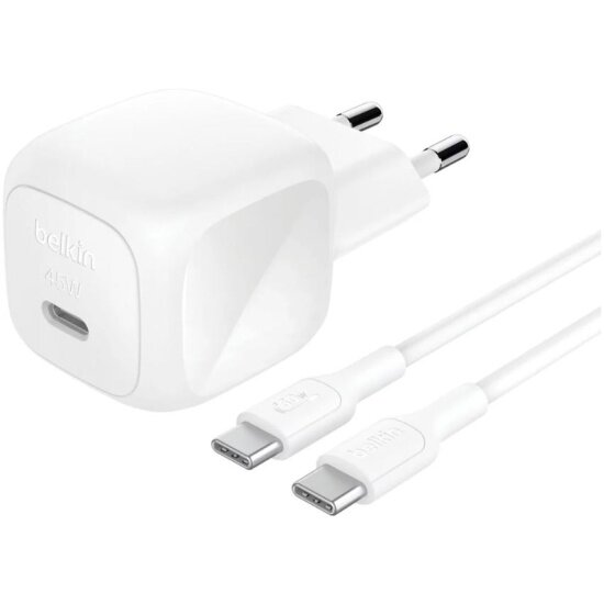 Сетевое зарядное устройство Belkin 45Вт, Wall Charger BoostCharge USB-C, с кабелем USB-C-USB-C, 1м, белый