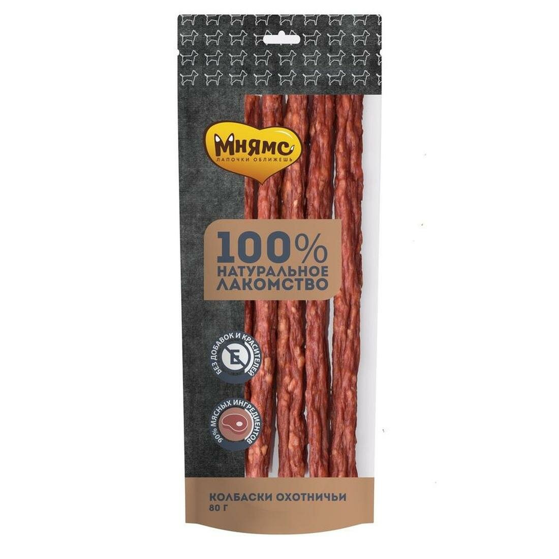 Лакомство Мнямс "Охотничьи Колбаски", для собак, высокое содержание белка, 80г