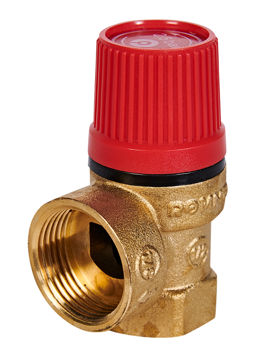 Предохранительный клапан ROMMER для систем отопления 2.5 бар, 1/2"x3/4" (RVS-0001-002515)