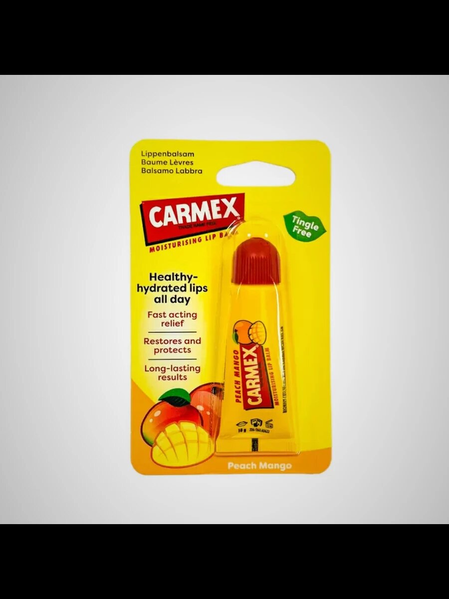 Carmex lip Balm Peach and Mango, Увлажняющий бальзам для губ персик и манго 10 гр