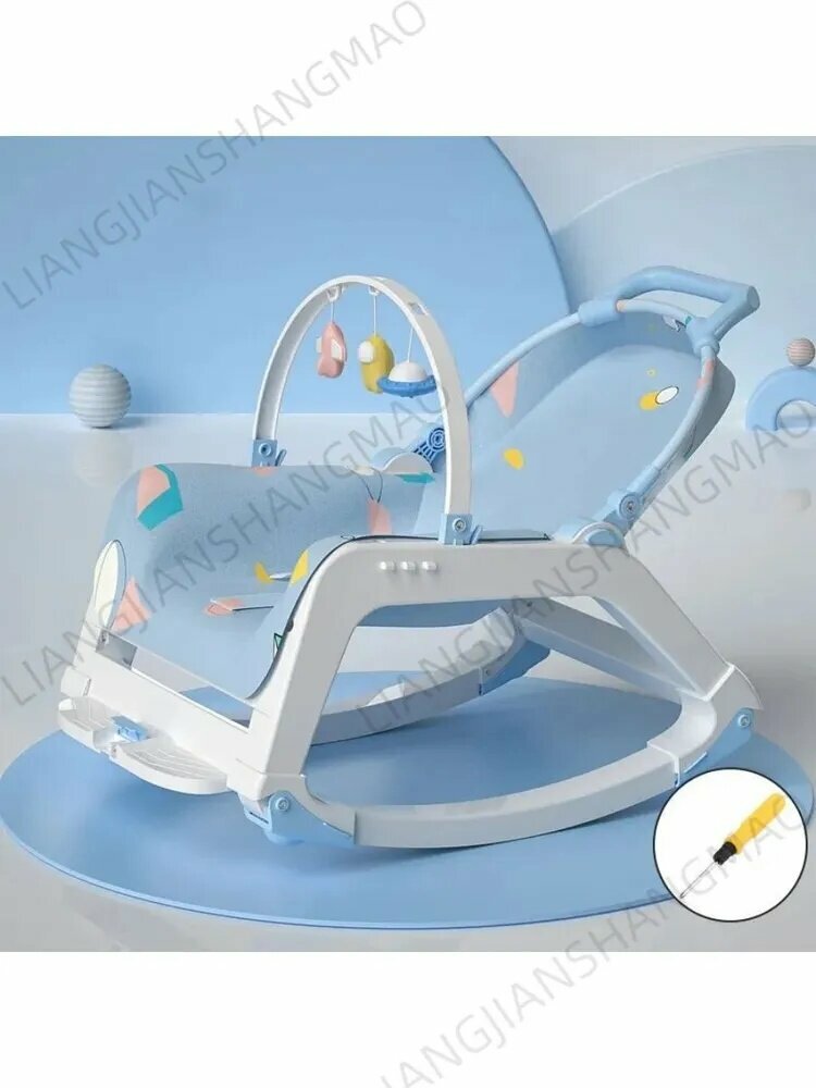 Детское кресло-качалка/многофункциональная детская колыбелька Июнь-0-3 Складное удобное кресло-качалка на колесиках и тарелке.