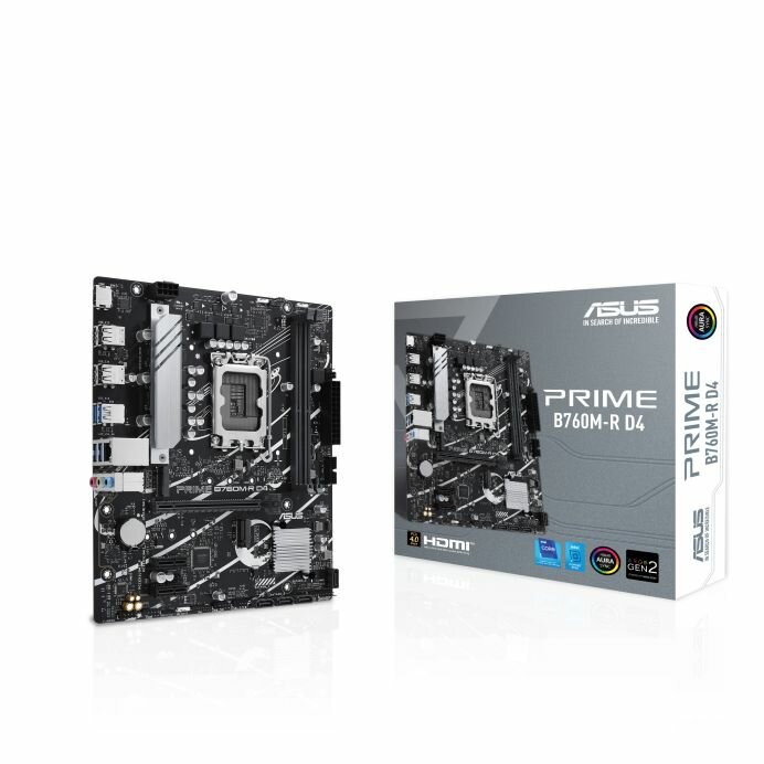 Материнская плата ASUS PRIME B760M-R D4, LGA1700, mATX, 2xDDR4, HDMI, 2xM.2, LAN 2.5Gb