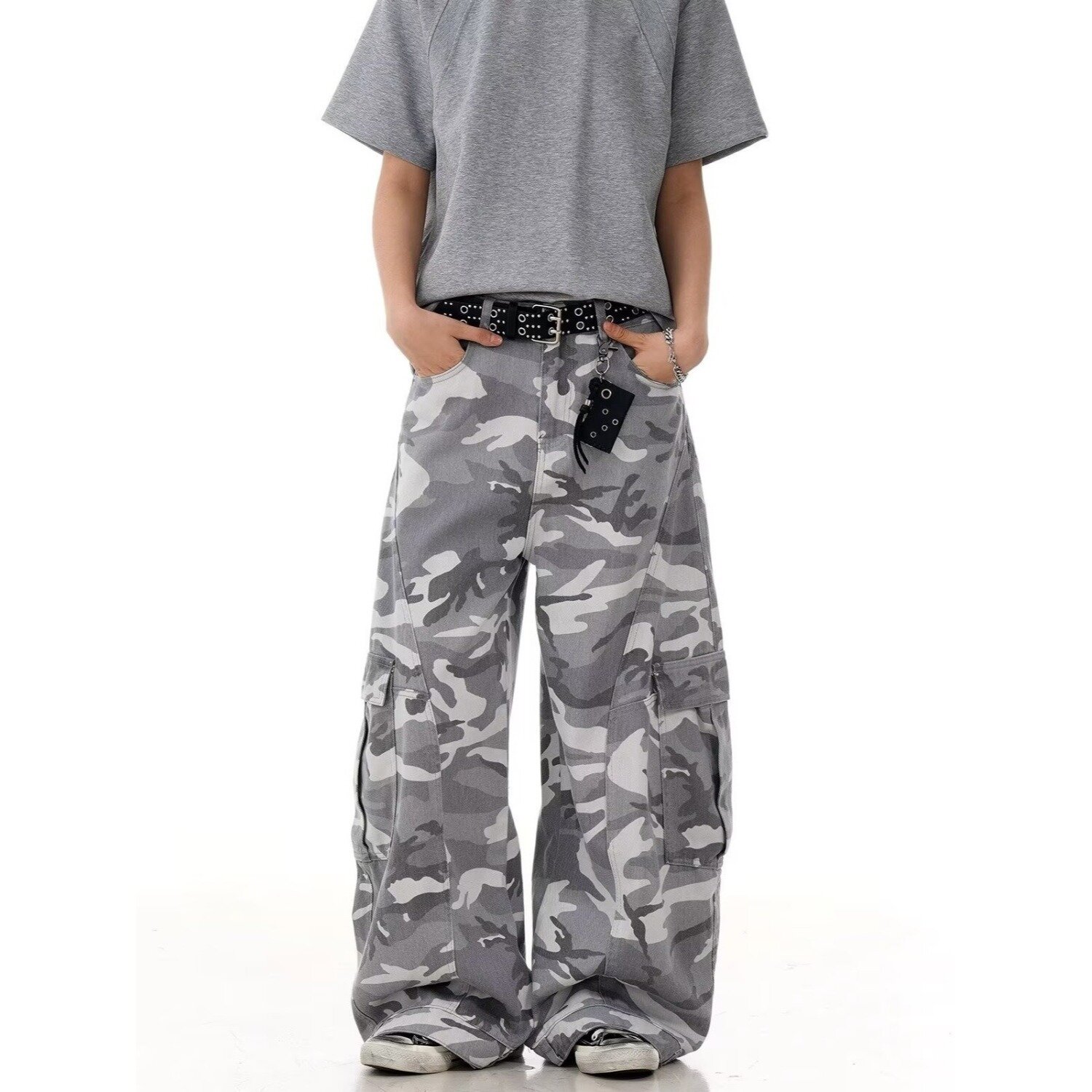 JYL Джинсы Женские Карго Винтажные Большие Карманы Стильные Деним, Размер_L