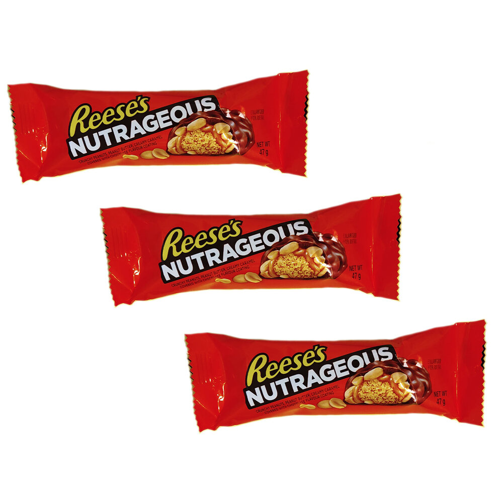 Батончик Reese's "Nutrageous", шоколадный, с арахисом и ореховым маслом, 3 шт. по 47 грамм