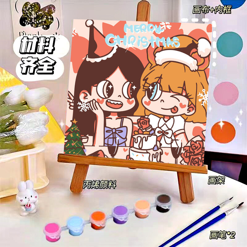 Цифровая картина маслом 20*20, аниме, раскраска маслом, ручная роспись маслом, декор для спальни.