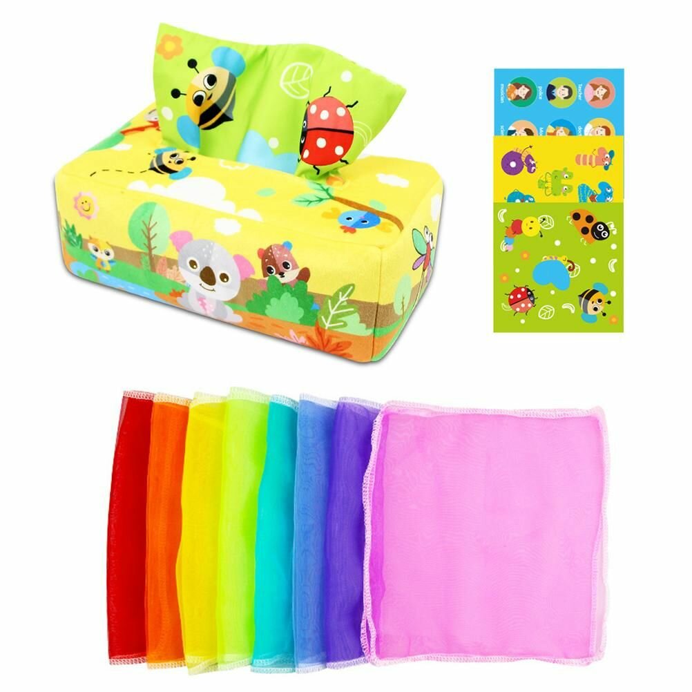 Коробка детских салфеток, красочная сенсорная игрушка, обучающая, для младенцев