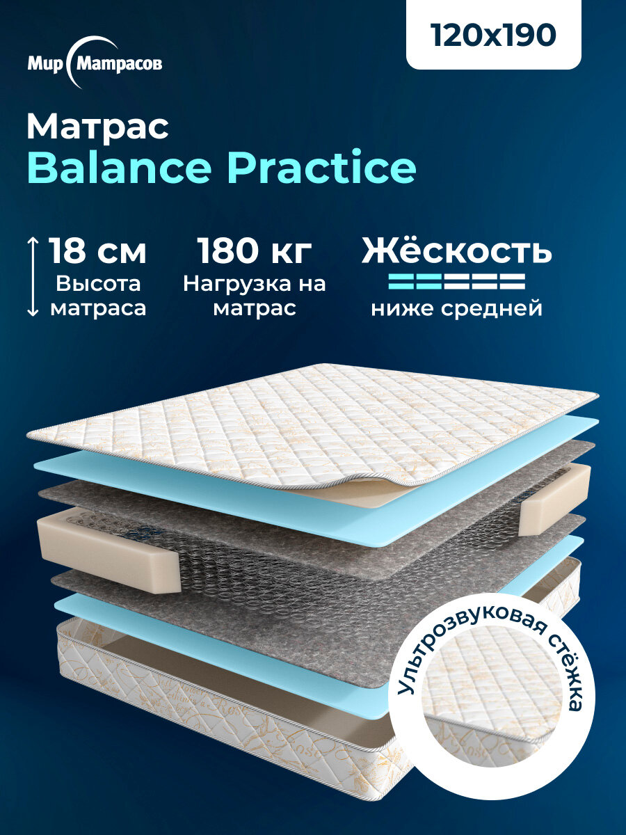 Матрас анатомический 120x190 Balance Practice, Зависимые пружины