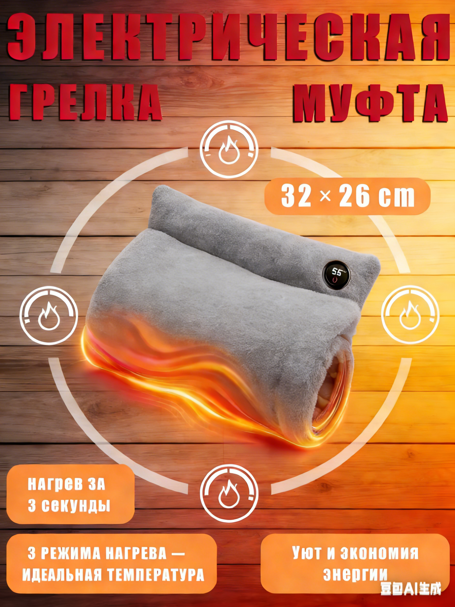 Электрогрелка для рук Муфта с USB подогревом Гаджет для холода оранжевый