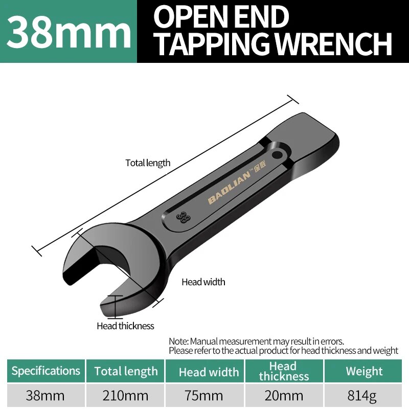 Многофункциональный односторонний твердый ключ с открытым концом и прямой ручкой сверхмощный 38MM
