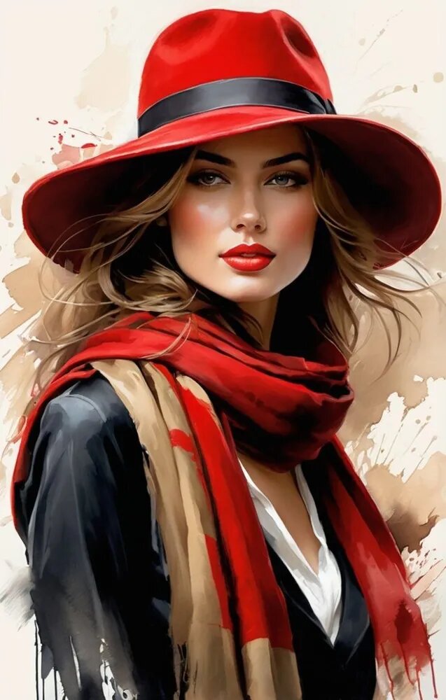 Алмазная Мозаика "Девушка В Шляпе" 40х50 См Алмазная Вышивка / Картина Стразами Подарков / Украшения