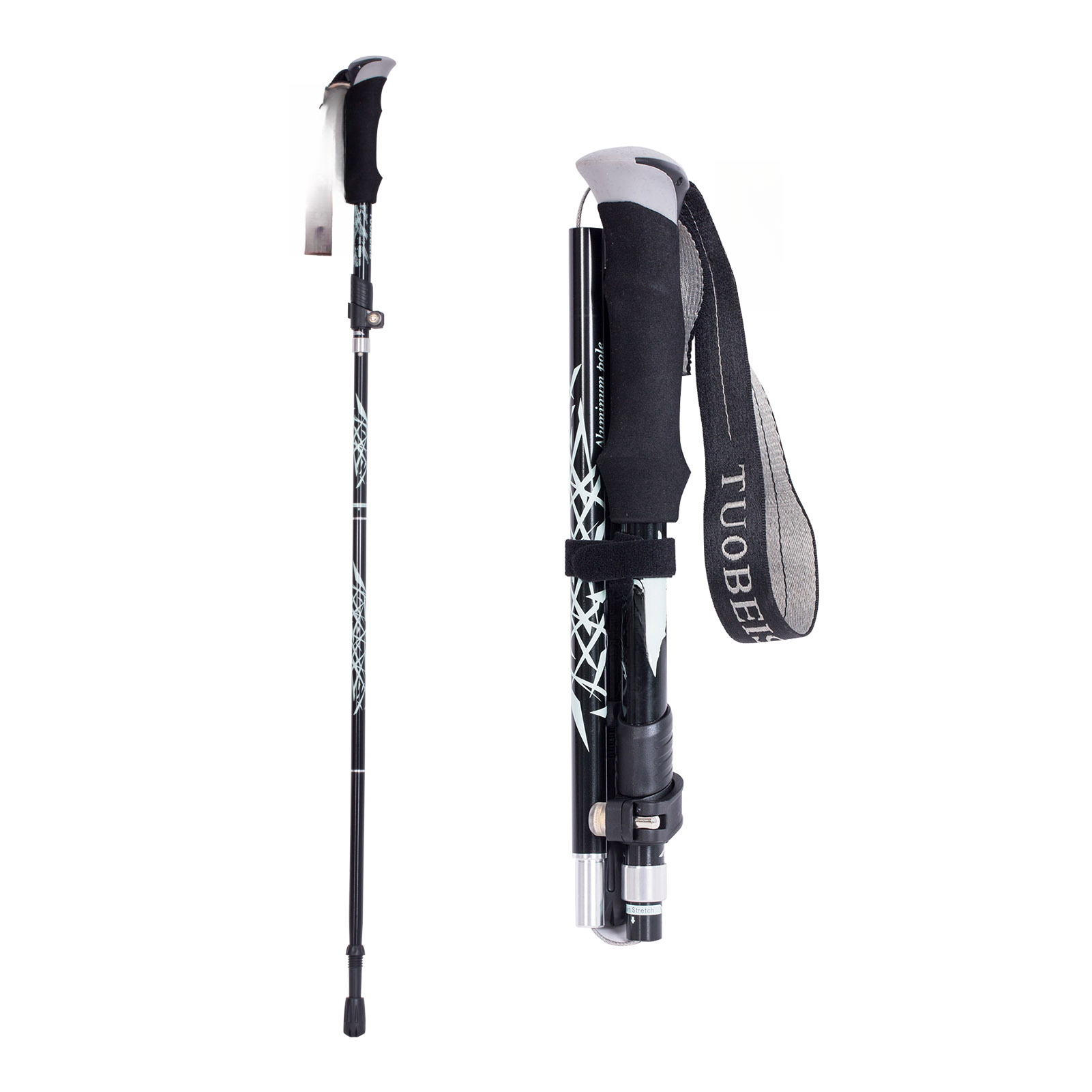 Треккинговая палка раз접ная для походов и ходьбы с регулируемой высотой и флип-замком, портативная для путешествий с рюкзаком, кемпинга и активного отдыха, 1 штука, материалы алюминиевый сплав и EVA, цвета Красный Фиолетовый Черный Королевский синий