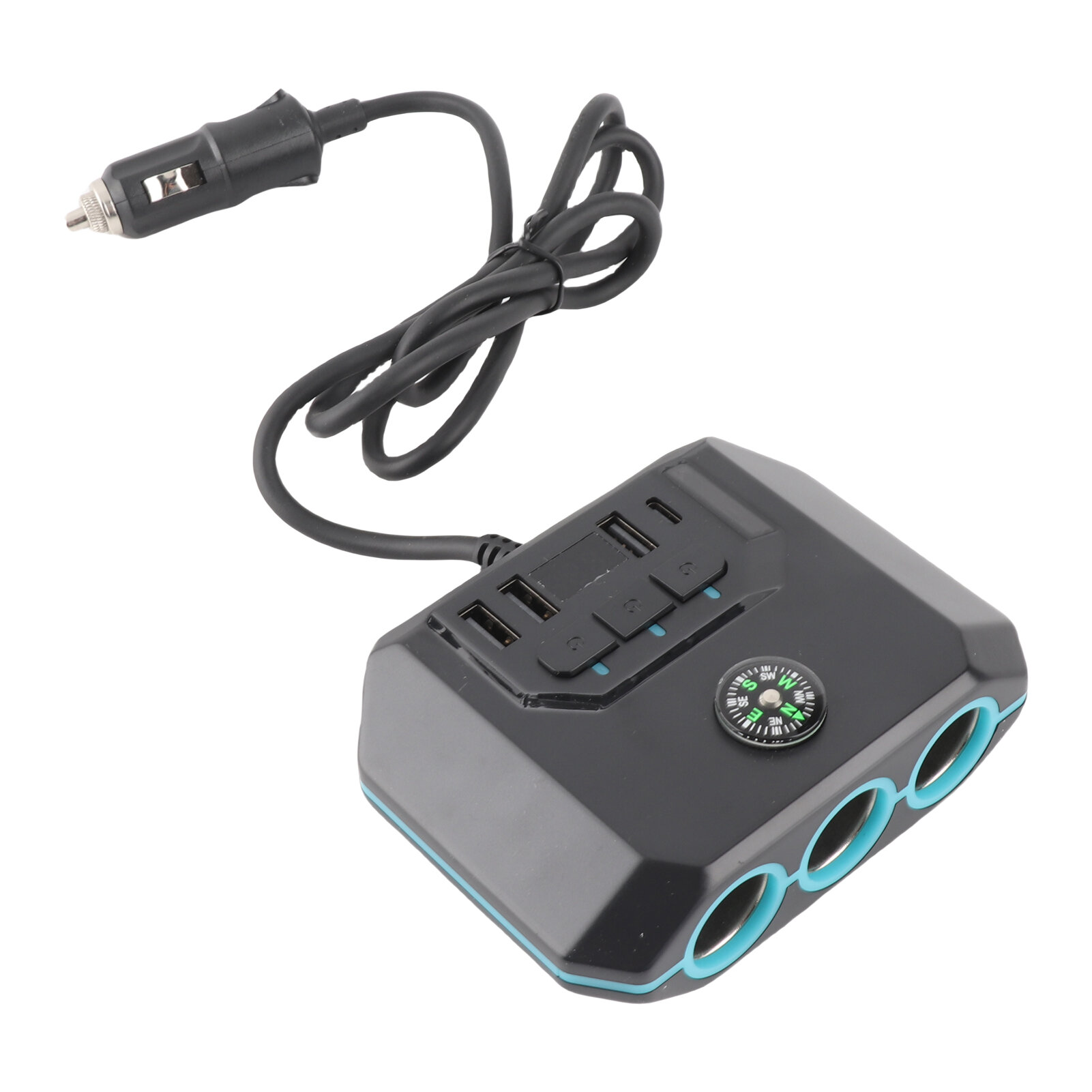 Автомобильный адаптер 120 Вт, мощная зарядка, 3-розеточный разветвитель 12-24 В с 4 портами USB, светодиодный индикатор напряжения, выключатель питания для грузовиков и внедорожников.