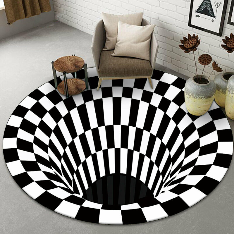 Кросс-бордер черно-белый стереоскопический круглый ковер для гостиной, спальни, коврик для кофейного стола, 3D иллюзия, доступен для дропшиппинга