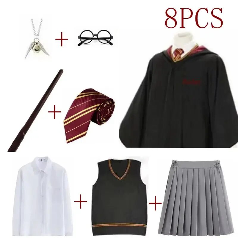 Костюм Гермионы из Гарри Поттера Бордовый, XXL, 8pcs3
