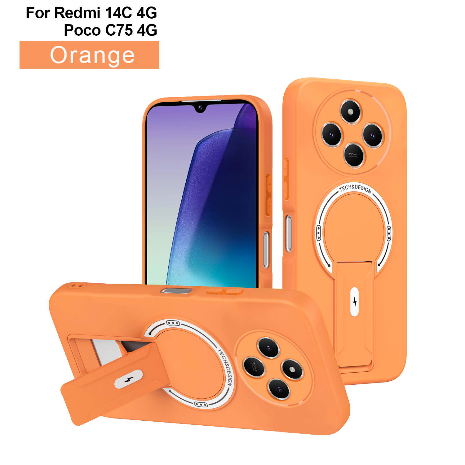 Чехол Для Редми 14с / Poco c75 / Xiaomi Redmi 14C / Поко С75, полупрозрачный, чехол-кардиомонитор, поликарбонат (PC), защита камеры, ударопрочный, встроенная подставка, усиленные углы, Xiaomi, Redmi 14C