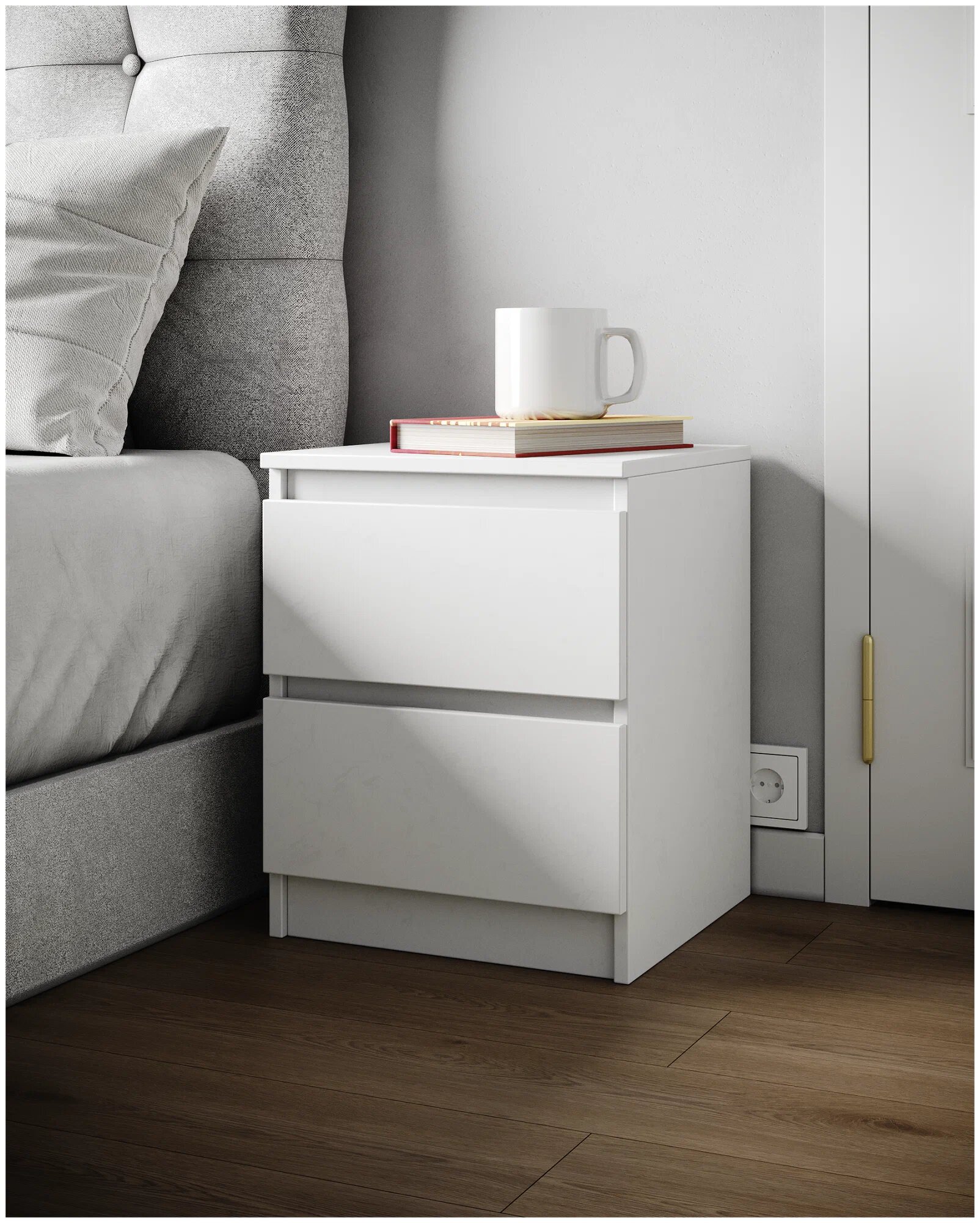Тумба прикроватная Helga, белая, ящики, 40 см x 39 см x 50 см