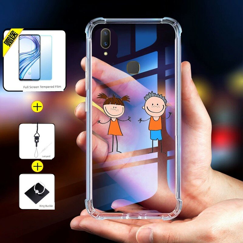 Vivo Y85 универсальный чехол с воздушной амортизацией, ударопрочный, с рисунком 'Оранжевый Ребенок' и полным закаленным