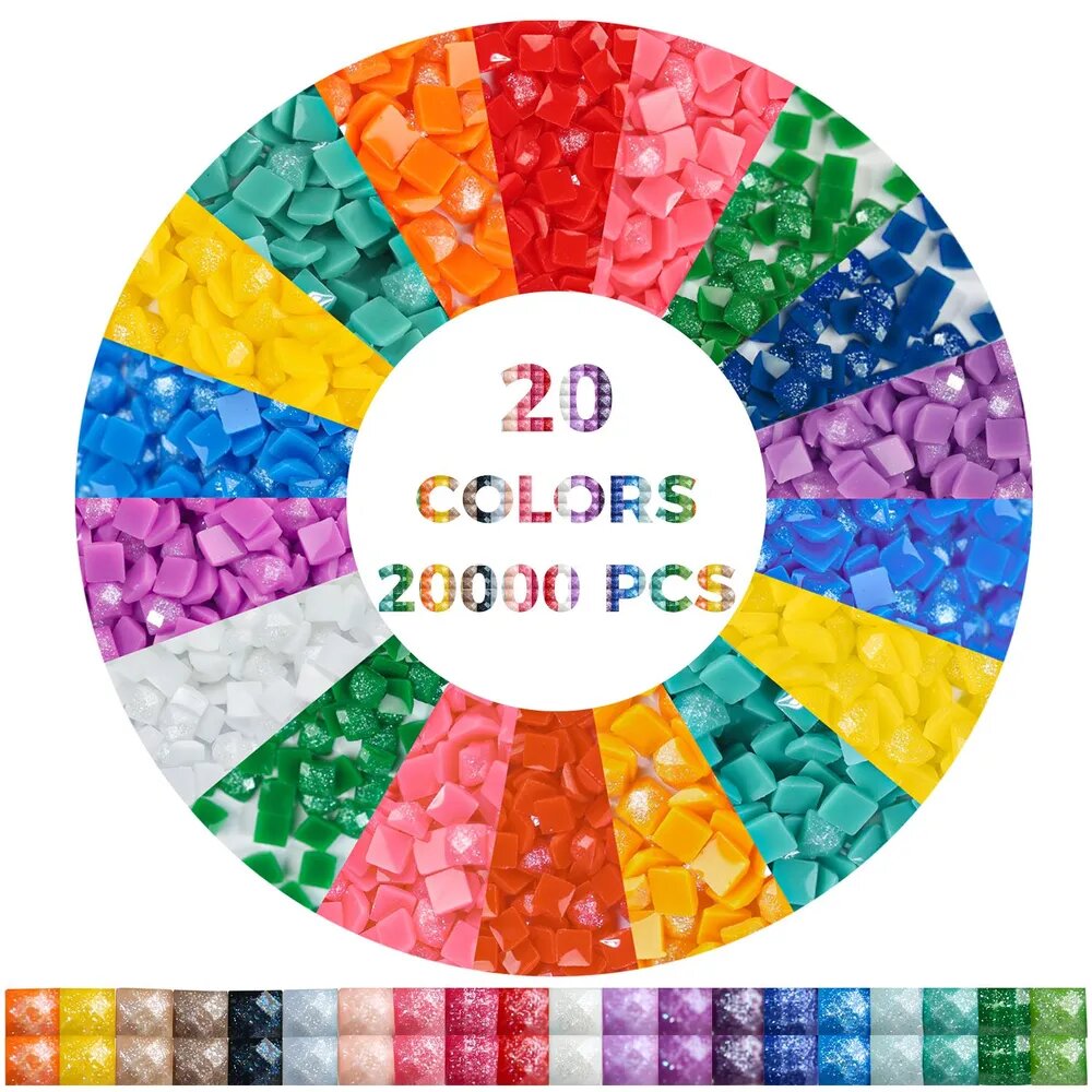 ForeverYoung Жемчужные квадратные стразы (Square Sugar Dust Beads) - 20 цветов, 1000 штук каждого цвета, всего 20000 штук
