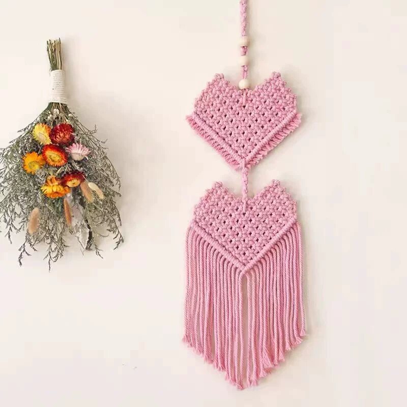 Богемный настенный декор ручной работы из хлопковых нитей в виде сердца, тканый гобелен, фон для фотосессий, украшение