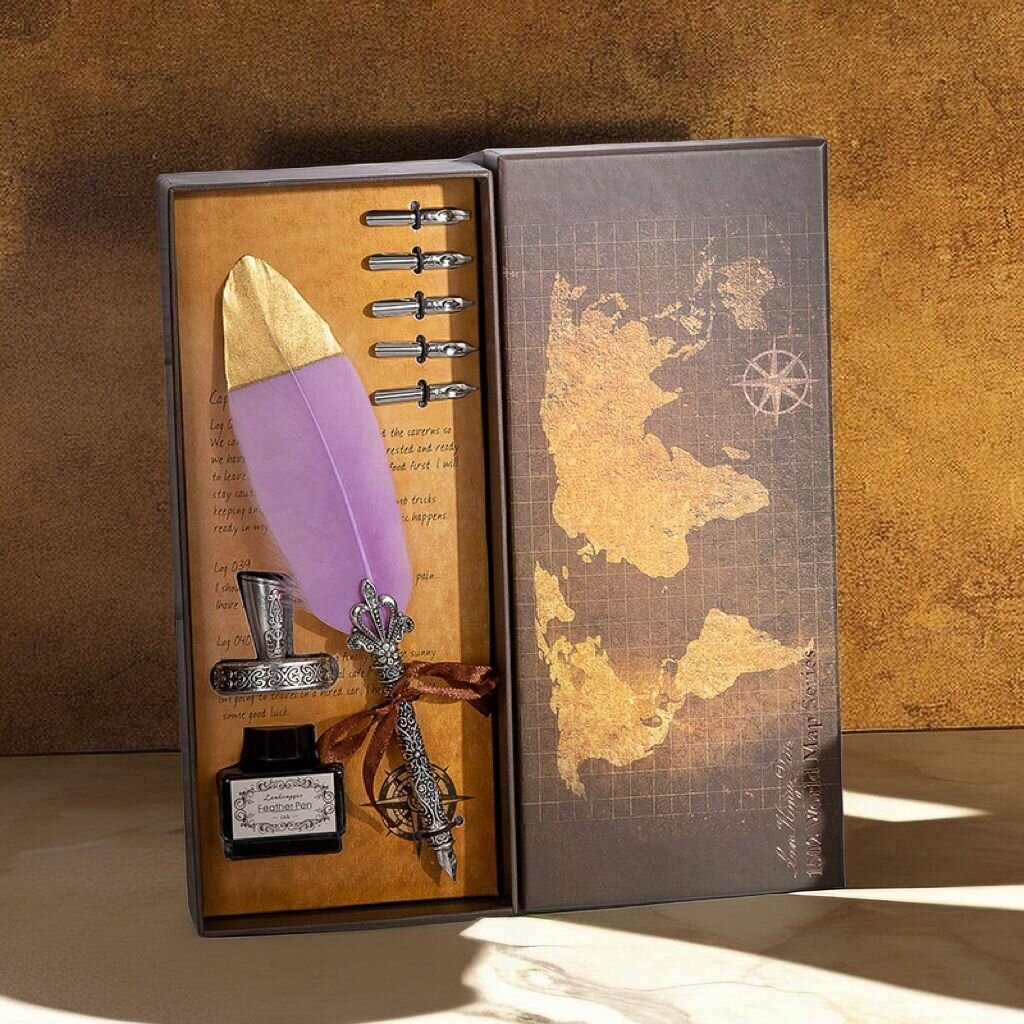 Набор перьевых ручек в европейском стиле, винтажная корона, подарочная коробка, ручка с наклонным пером, держатель для ручки, набор перьевых ручек с резьбой, оптовая продажа