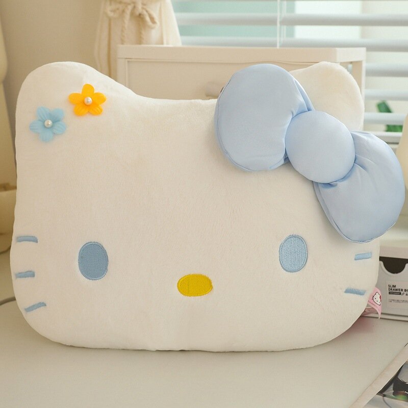 Официально лицензированная плюшевая подушка Hello Kitty от Sanrio, милый подушечка с головой кота, кукла KT в синем цвете