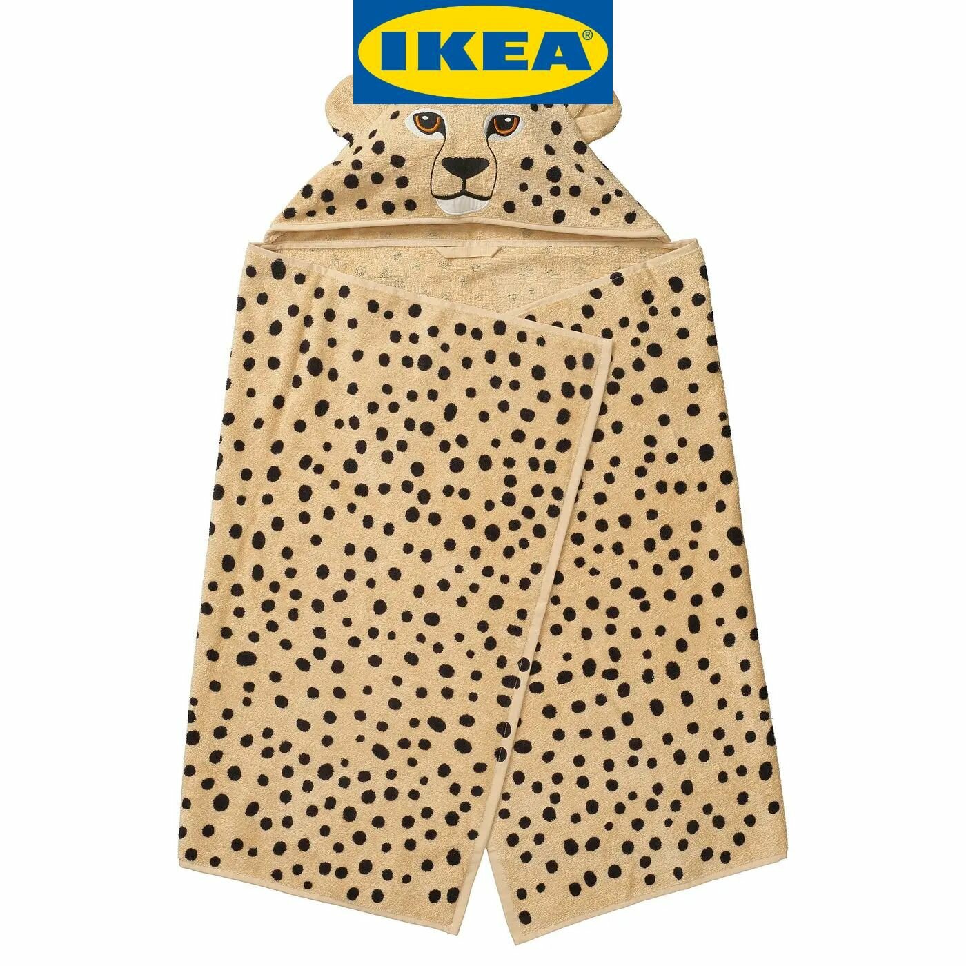 Икеа Сандлопаре Банальные полотенца с капюшоном, светло - коричневый / гепард рисунок, 70x140 см