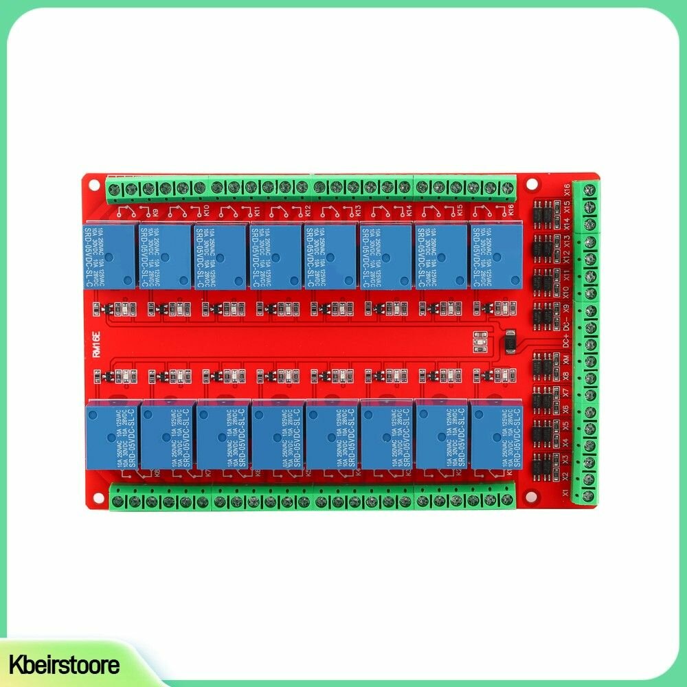 Изолированный 16-канальный релейный модуль, триггер высокого/низкого уровня, 5 В DC