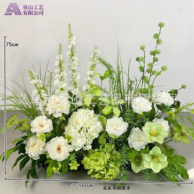 Готовый свадебный цветочный композиция в лесном стиле, белые и зеленые искусственные цветы, свадебное украшение, цветы для дорожки, искусственные цветы, цветочная композиция