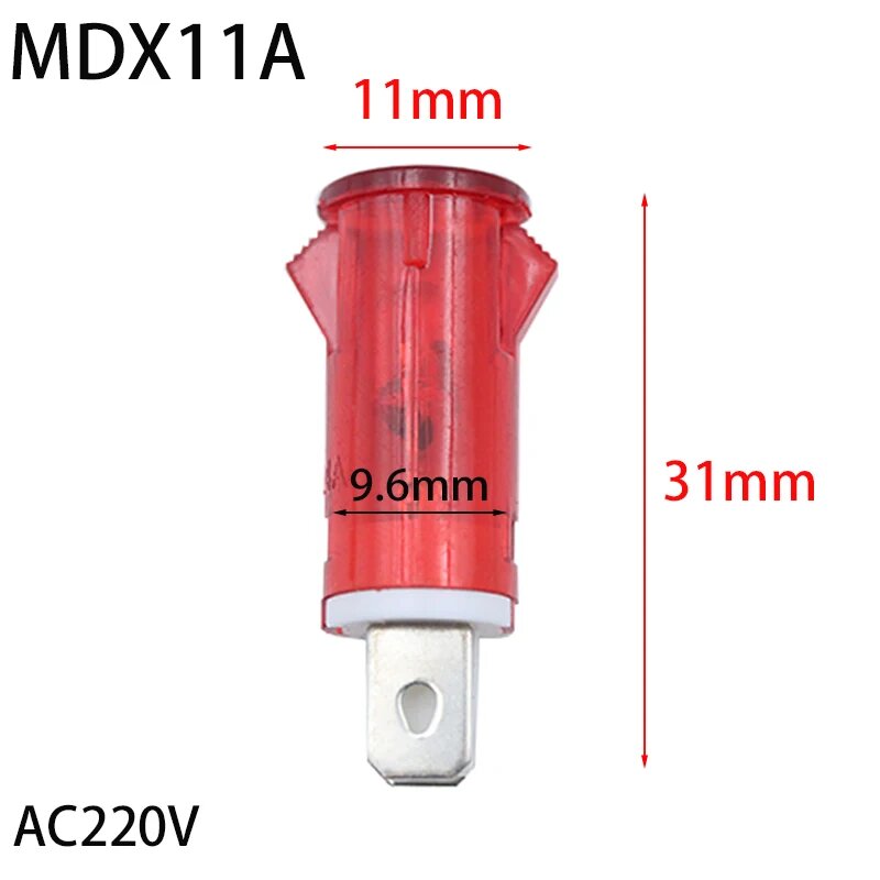 Неоновая лампа сигнальная MDX11A, красная, 11 мм, 10 шт