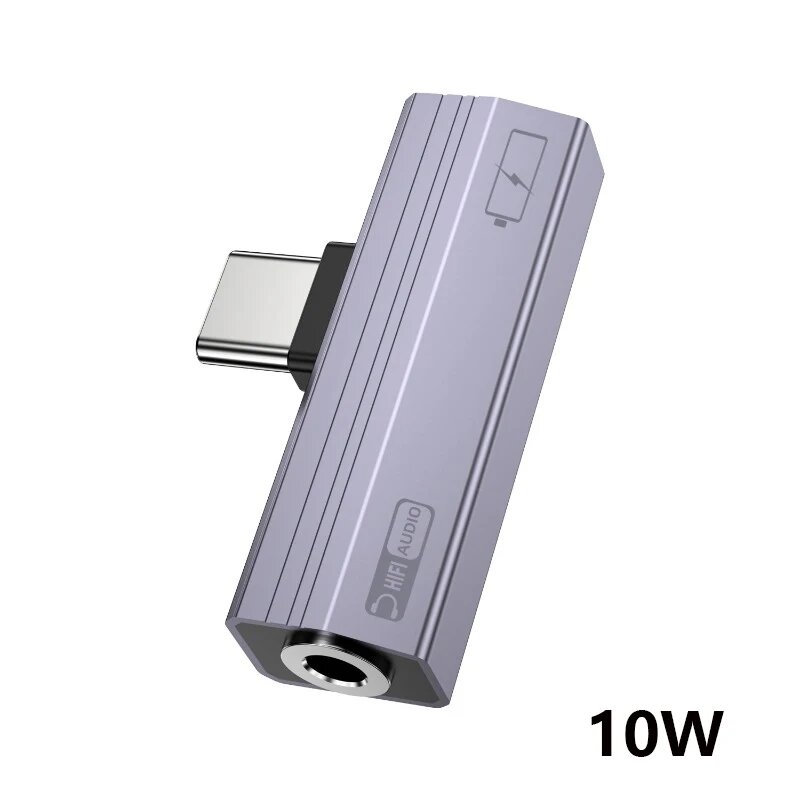 Адаптер для наушников USB Type C на разъем 3,5 Разъем USB-C 3 5 мм Аудиоконвертер для IPhone 15 16 17 2 В 1 10 Вт/100 Вт Зарядный аудиоадаптер Grey-10