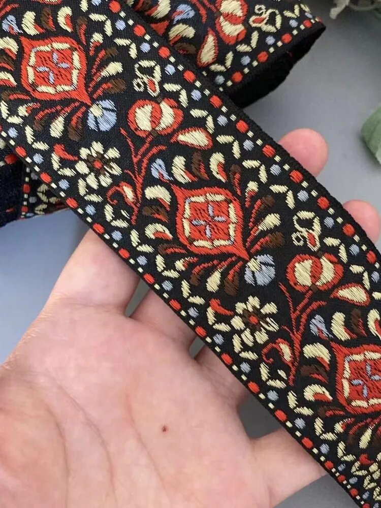 Тесьма лента трикотажная, 5 см, 2 метра хлопок красный Тесьма декоративная, с народным узором, для декора, рукоделия и творчества, розовый 10