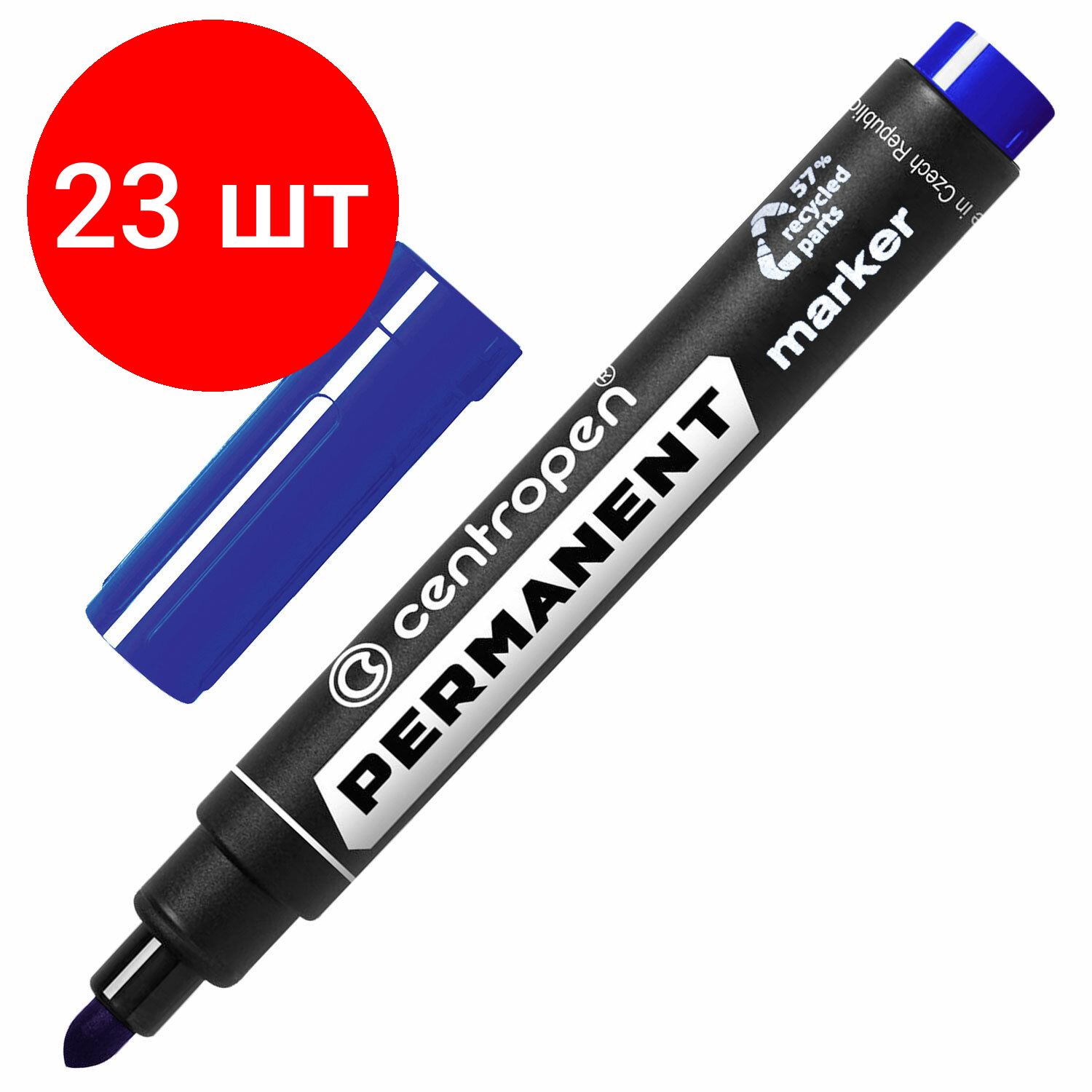 Комплект 23 шт, Маркер перманентный CENTROPEN 8566, синий, круглый наконечник, 2.5 мм, 5 8566 0106