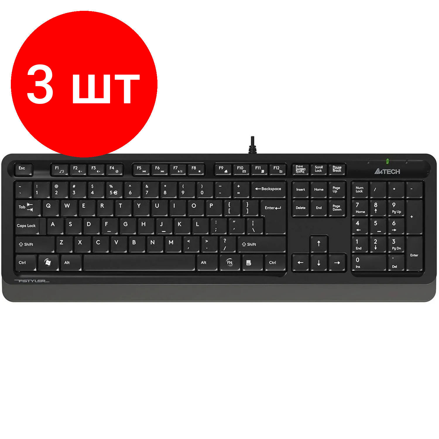 Комплект 3 штук, Клавиатура A4Tech Fstyler FK10 черный/серый USB (1147518)