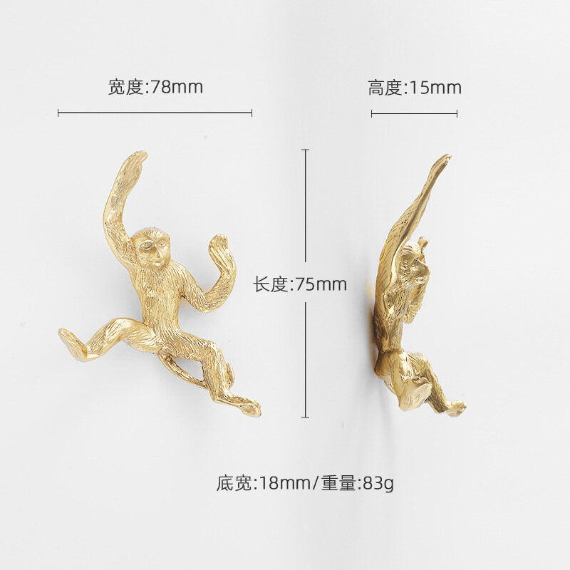 Креативная персональная мебельная ручка из латуни в виде животных: обезьяна, котенок, мышь, медведь, собака, олень, кролик, лошадь