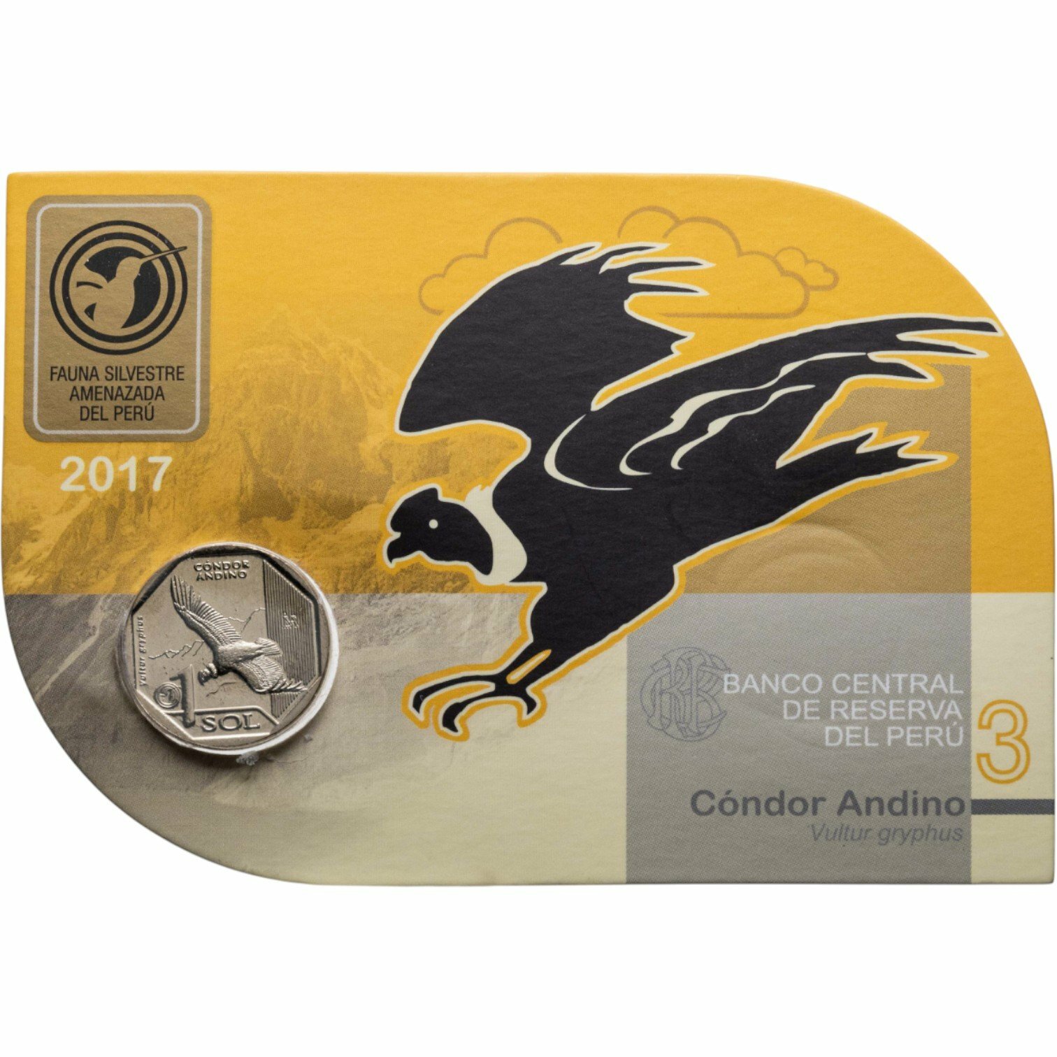 Перу 1 соль 2017 "Фауна Перу - Андский кондор" в буклете, МНЦ медь-никель-цинк, в сохранности UNC