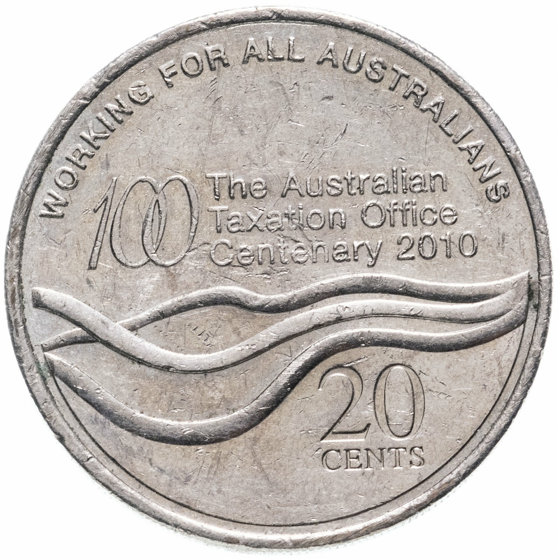 Австралия 20 центов cents 2010 100 лет налоговому Управлению, Мельхиор медь-никель, в сохранности XF-AU