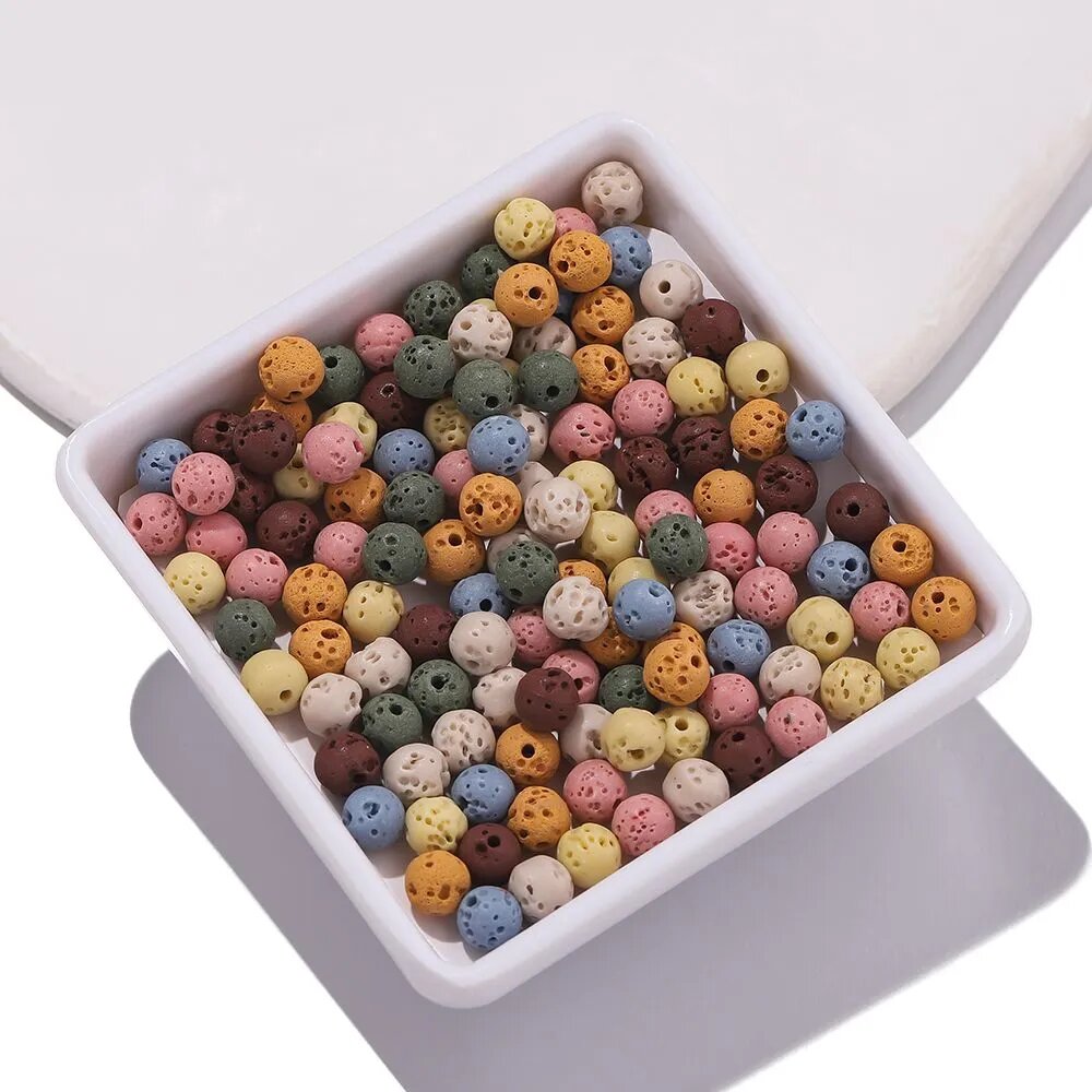 Бусины Вулканическая лава, натуральный камень, 4 мм, 10 шт, цвет разноцветные. Для рукоделия (Для украшений, ожерелье, бусы, колье).