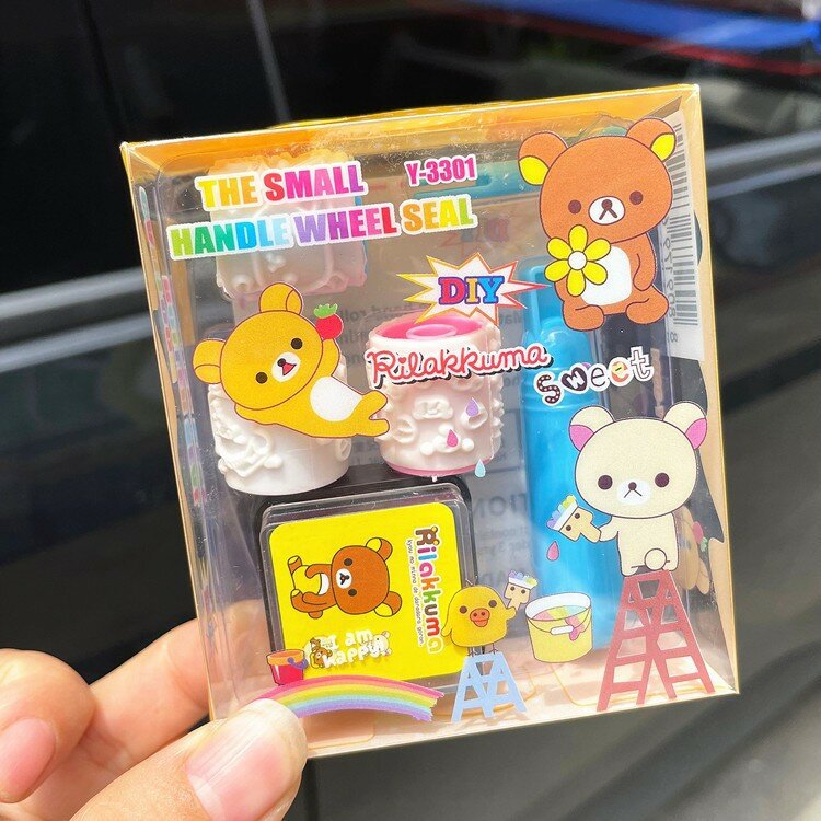 Набор штемпелей с ручкой для детей, мультяшные роликовые штампы, чернильная подушка, подарок для начальной школы и детского сада, оптовая продажа игрушек